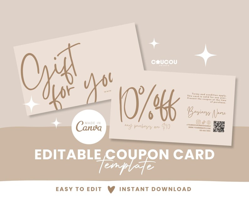 Editable Coupon Card Template, Business Coupon Canva Card, Printable ...