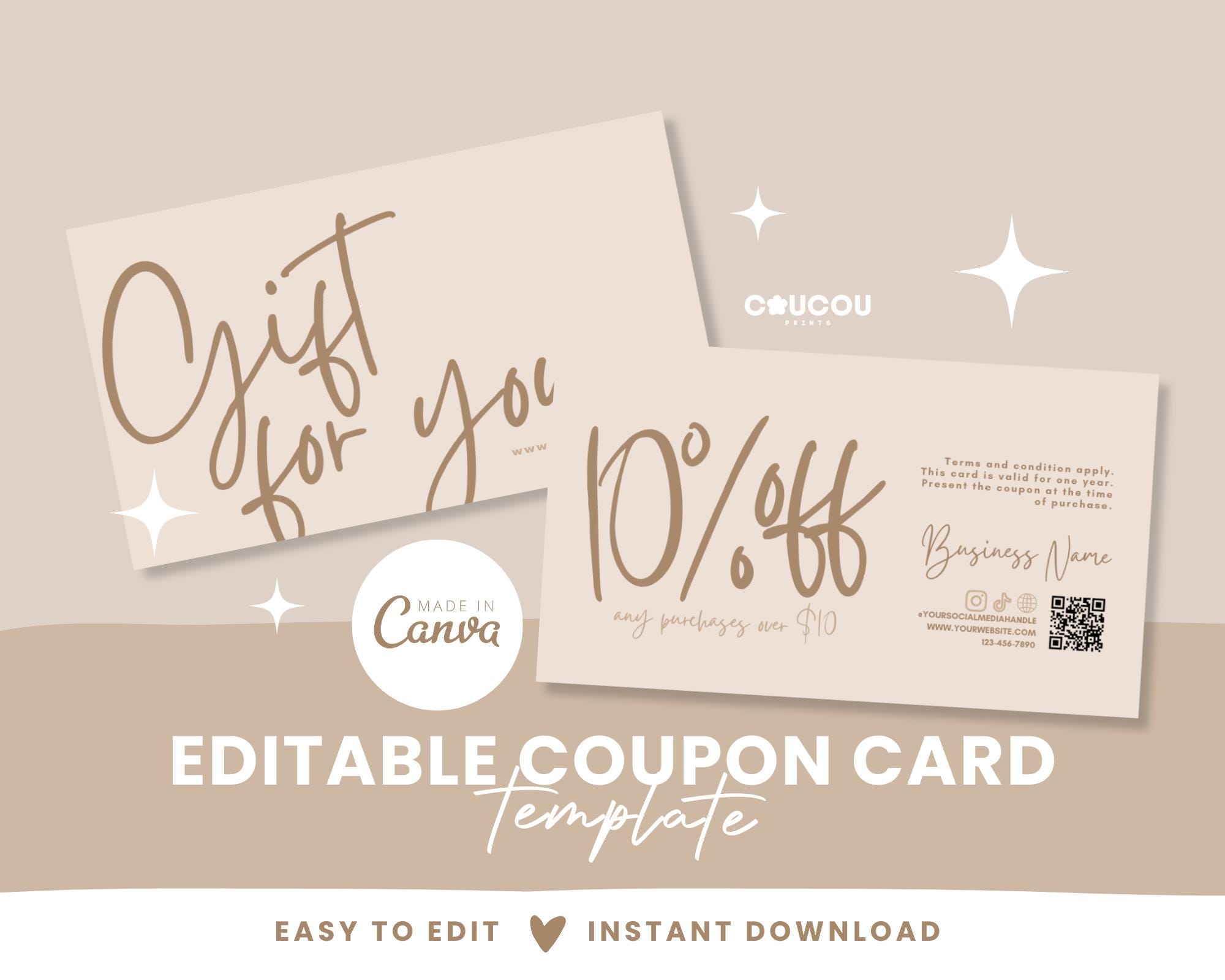 Editable Coupon Card Template, Business Coupon Canva Card, Printable ...