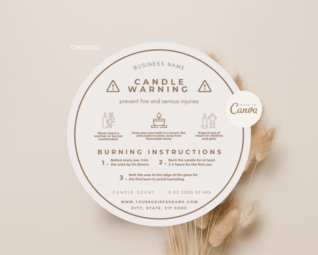 Editable Candle Warning Label Canva Template, Printable Candle Safety ...