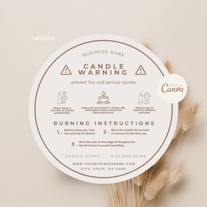 Editable Candle Warning Label Canva Template, Printable Candle Safety ...