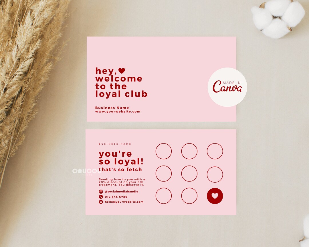 Loyalty Card Template Editable, Pink Loyalty Rewards Card Design, DIY ...
