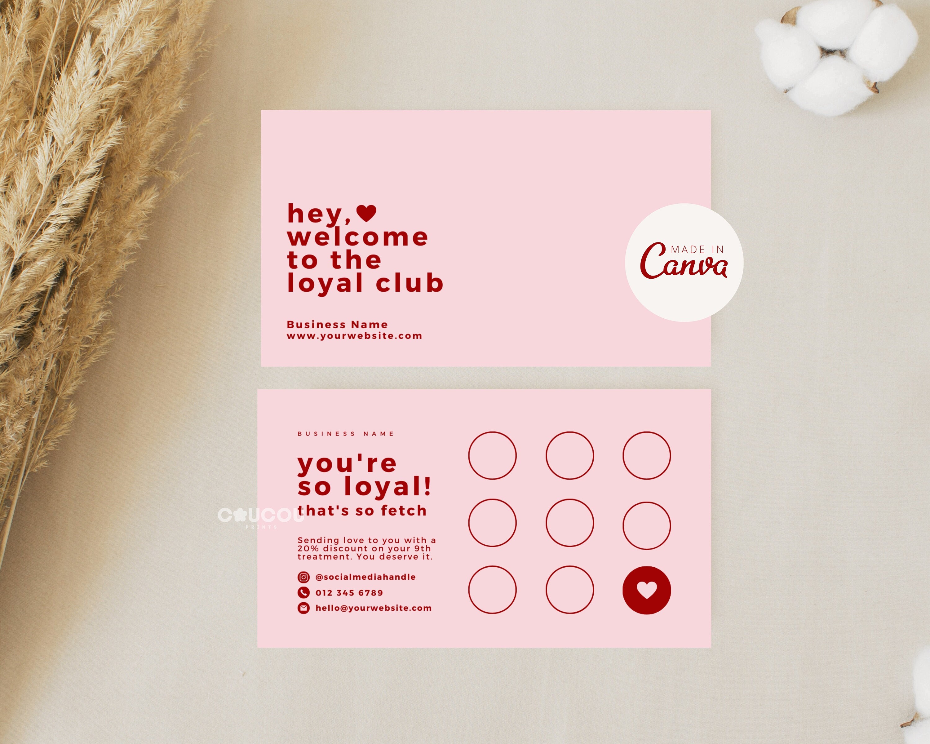 Loyalty Card Template Editable, Pink Loyalty Rewards Card Design, DIY ...