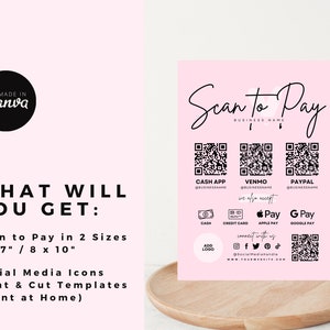 Editable Scan to Pay Card, QR Code Sign Template, Printable Payment ...
