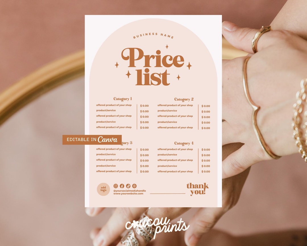Retro Price List Template Canva, Editable Payment Sign, Printable Salon ...