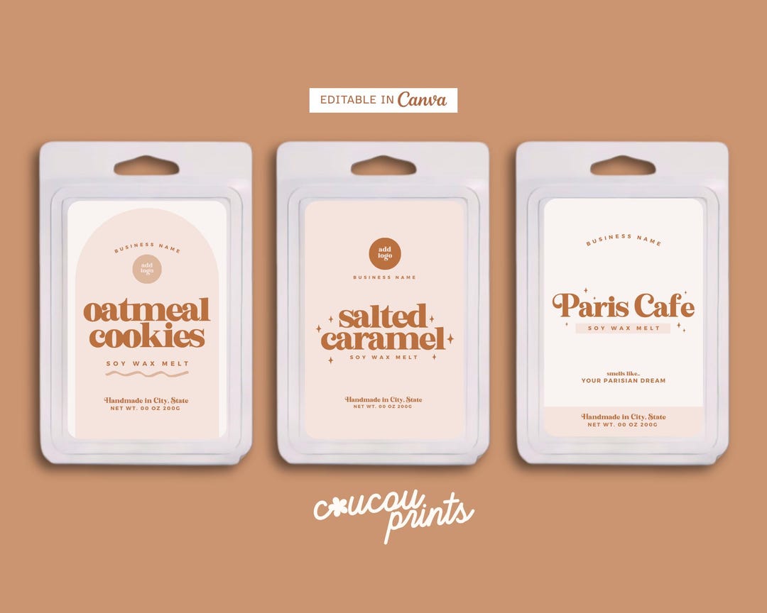 Modern Wax Melt Label Template, Boho Custom Wax Tart Label Design, Pre ...