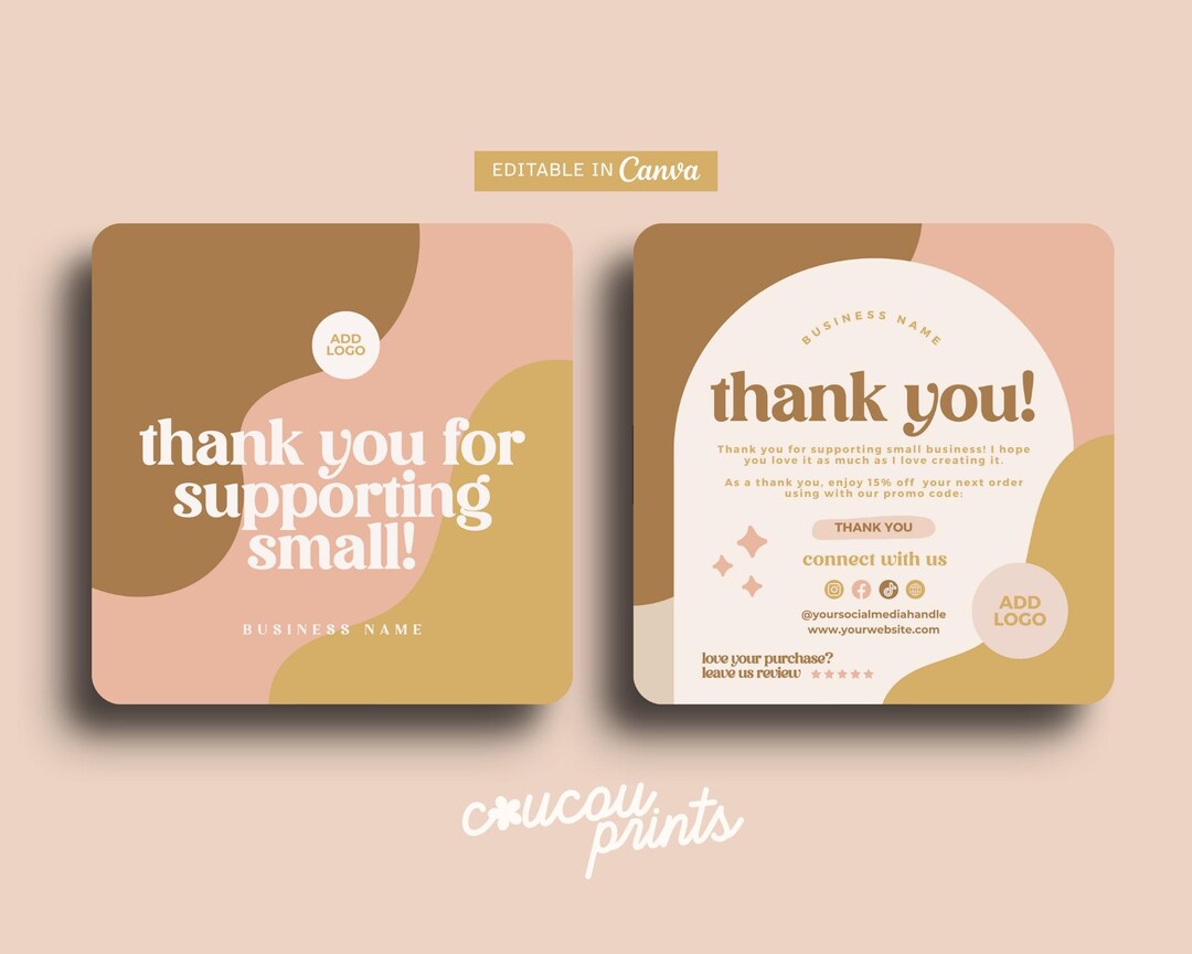 Square Thank You Card Template, Printable Business Thank You Boho ...
