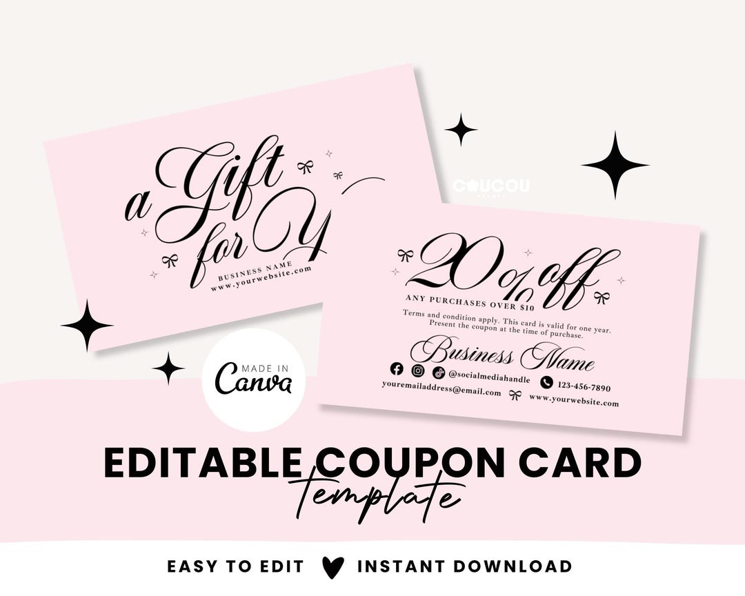 Editable Coupon Card Canva Template, Printable Business Promo Card ...