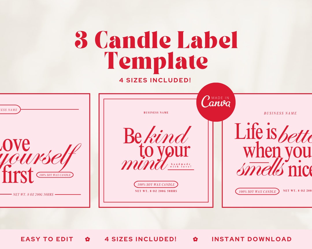 Pink Editable Candle Label Template, Custom Candle Labels Design ...