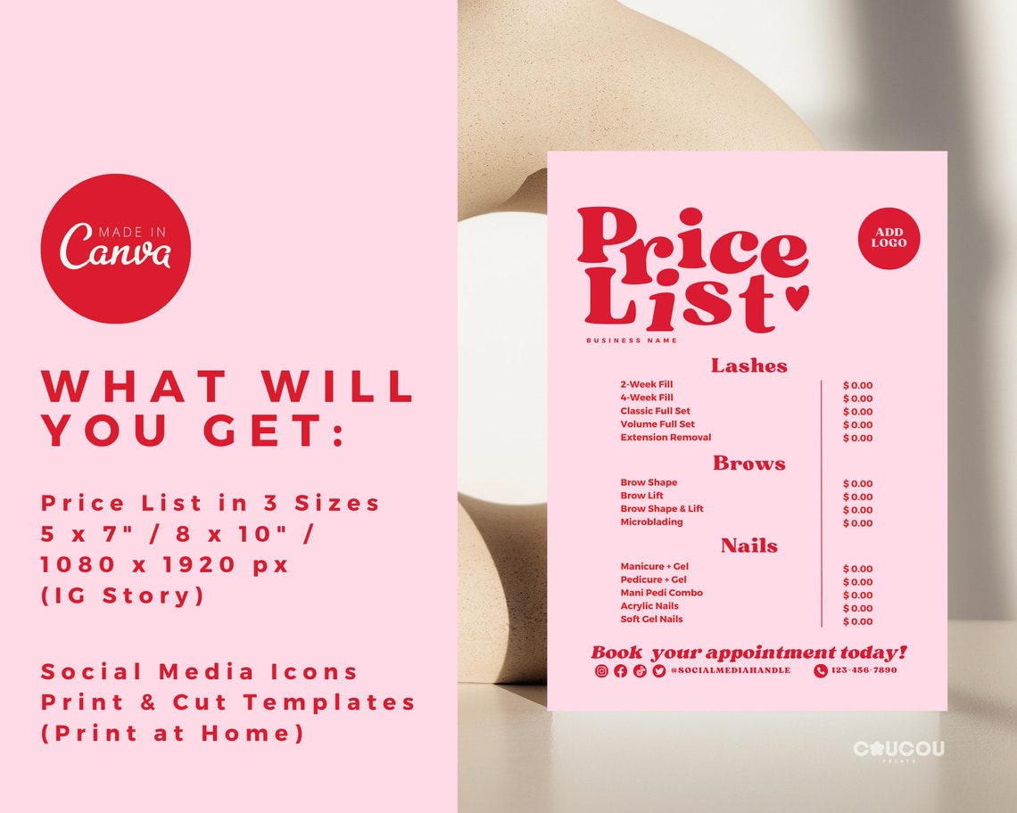 Printable Price List Template Canva, Editable Payment Sign, Hair Salon ...