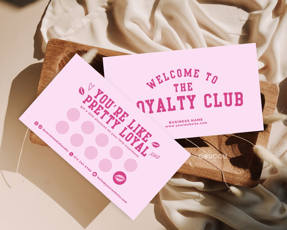 Pink Loyalty Card Template Canva, Editable Customer Punch Card ...