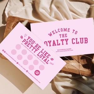 Pink Loyalty Card Template Canva, Editable Customer Punch Card ...