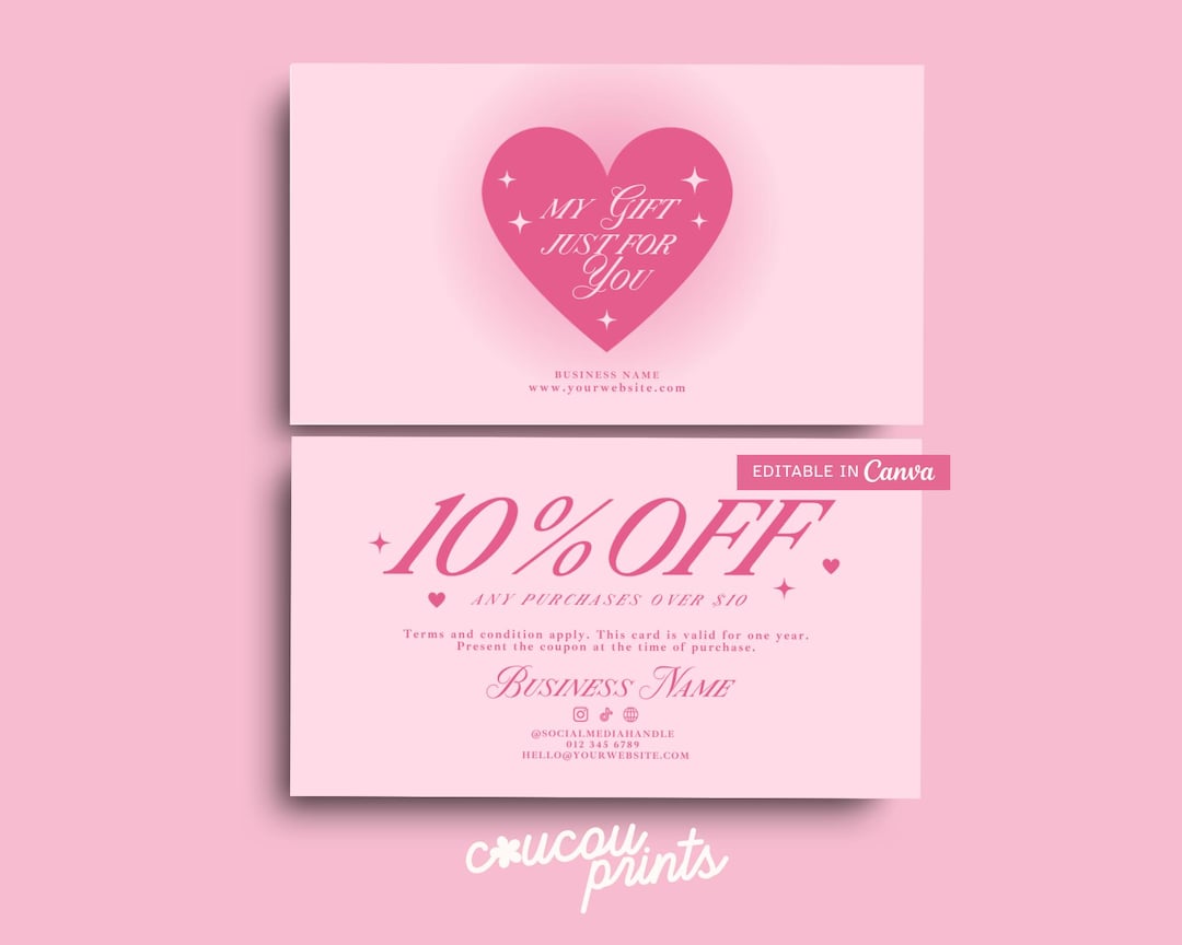 Pink Coupon Card Canva Template, Printable Business Promo Card ...