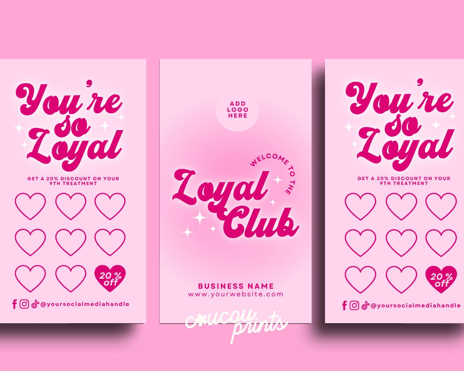 Pink Loyalty Card Template Canva, Editable Customer Punch Card ...
