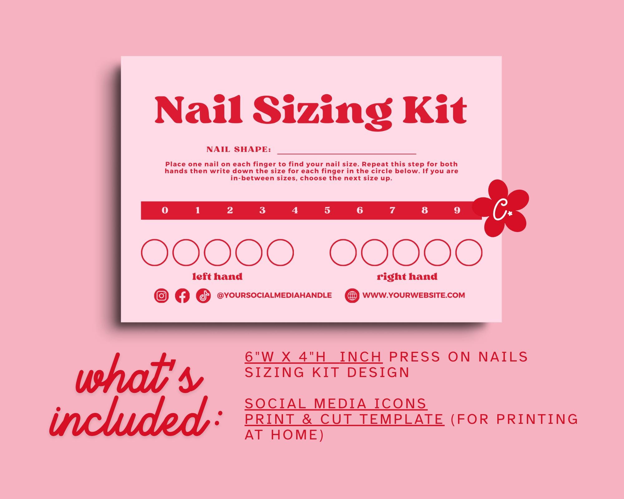Press on Nails Template Card, Printable False Nail Sizing Kit Design ...