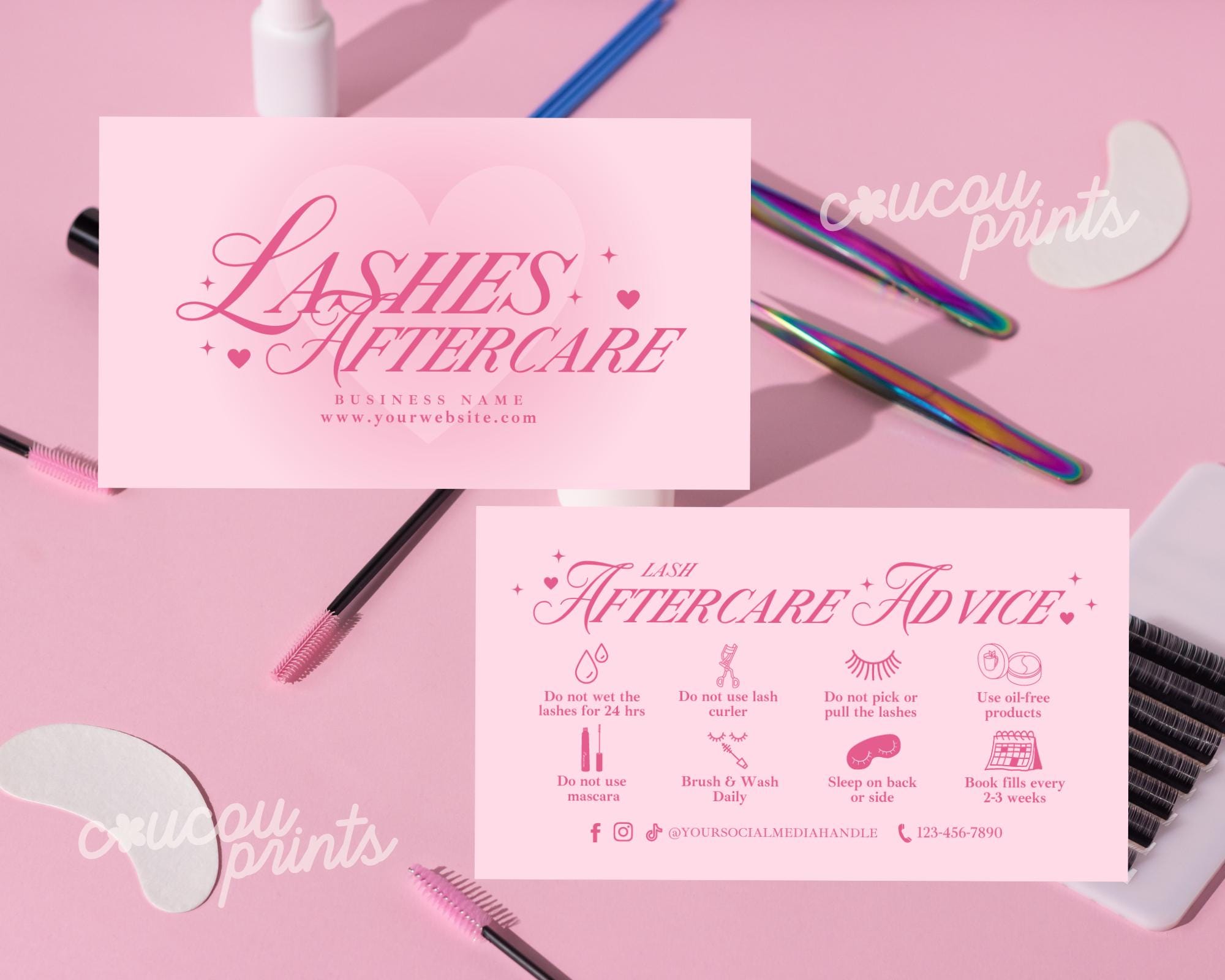 Editable Lash Aftercare Card Template, Printable Aftercare Lash Cards ...