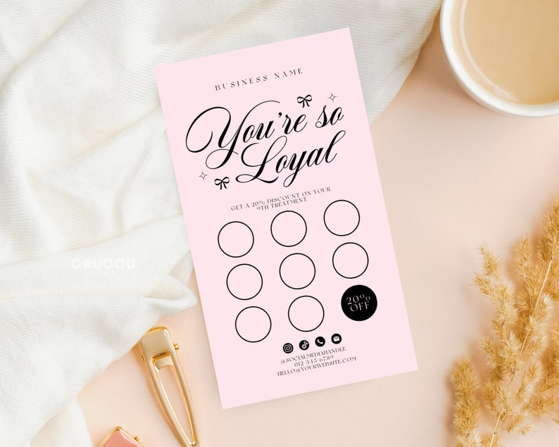 Pink Loyalty Card Template Canva, Editable Customer Punch Card ...