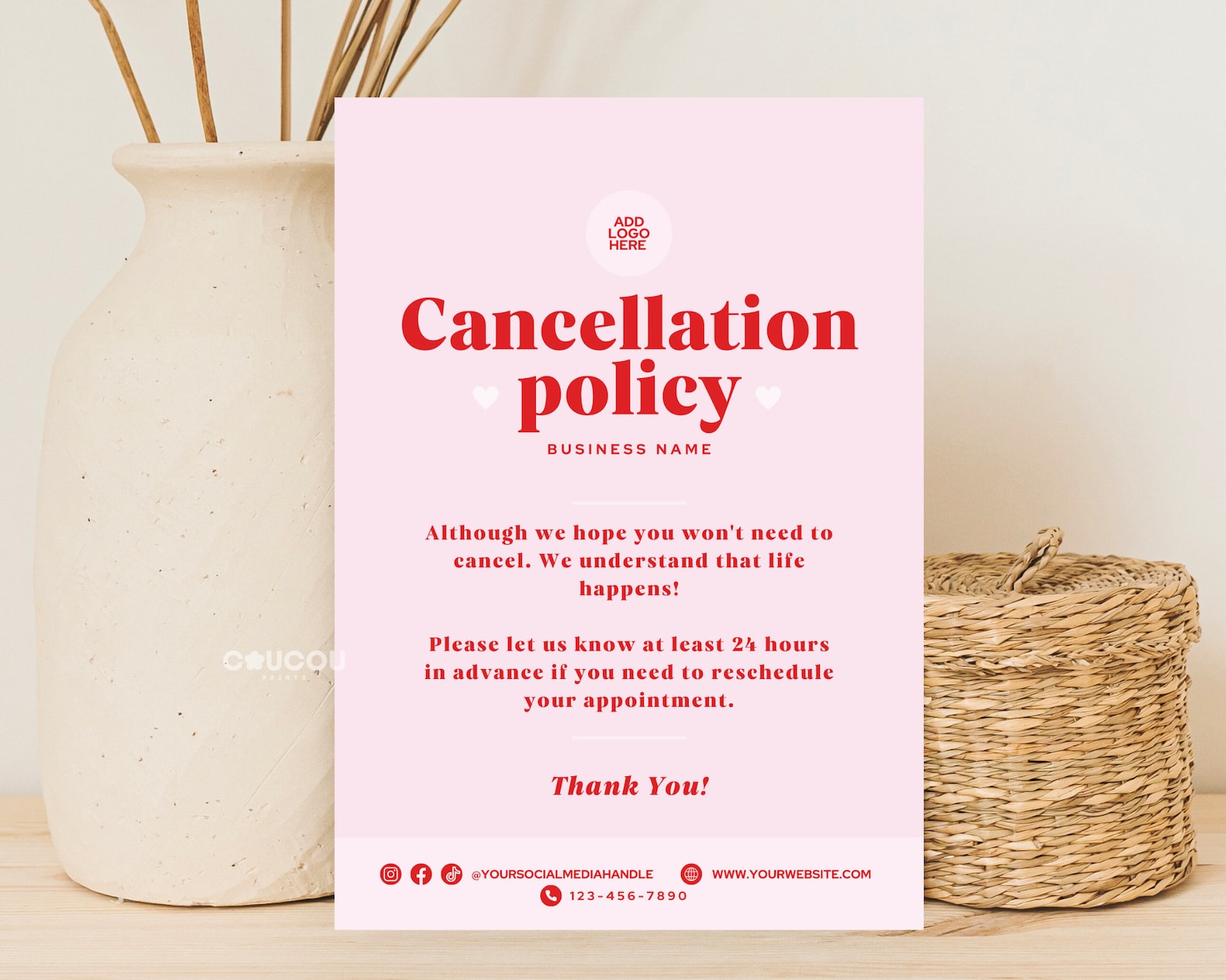 Editable Cancellation Policy Template, Retro Pink Cancellation Spa Policies, Beauty Nail Hair ...