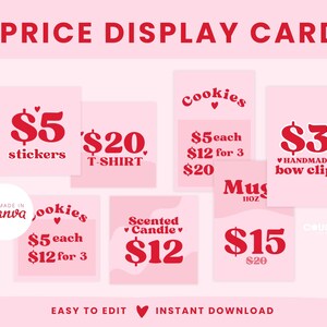 Editable Pink Red Price Display Cards Canva Template, Printable Pop-up ...