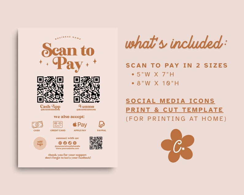 Editable QR Code Sign Template, Printable Scan to Pay, Venmo Payment ...