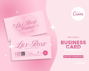 Printable Pink Business Card Template QR Code, DIY Calling Card, Modern ...