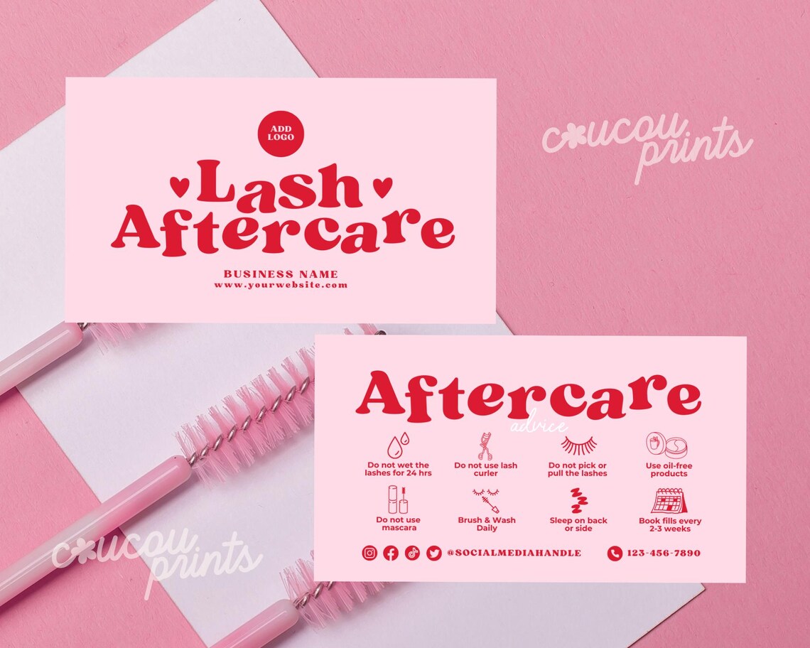 Lash Aftercare Card Template, Editable Lash Extension Card Printable ...