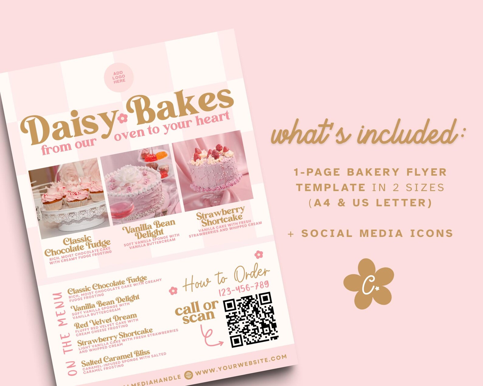 Cute Bakery Marketing Flyer Canva Template, Premade Cupcake Cake ...