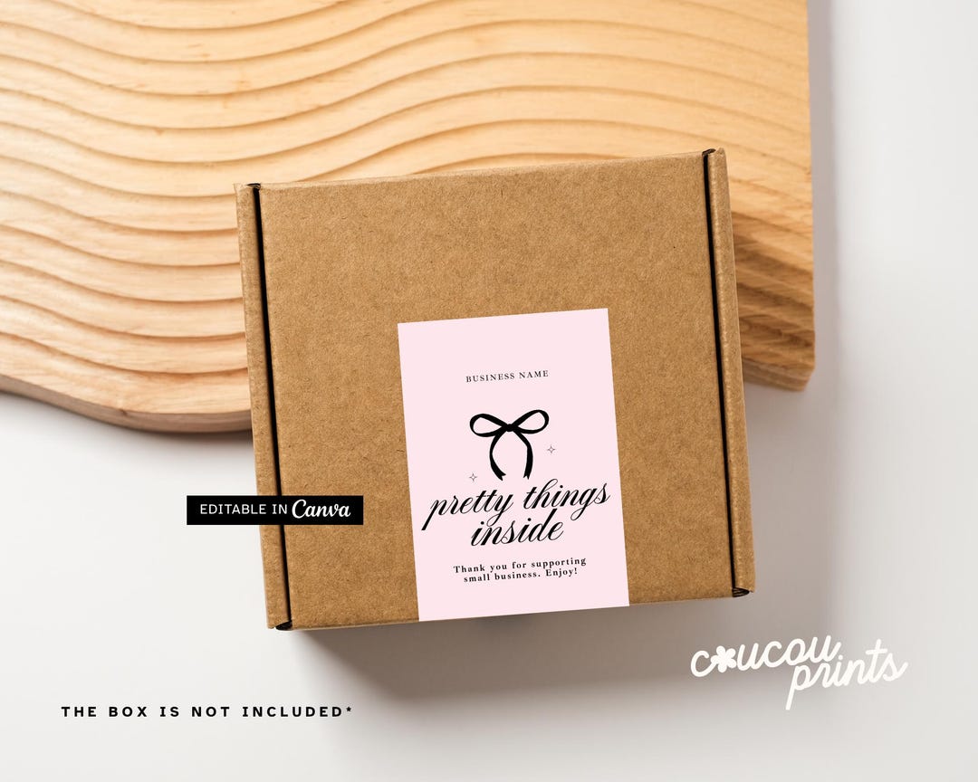 Box Seal Label Design Canva, Custom Box Label Template, Pink Printable ...
