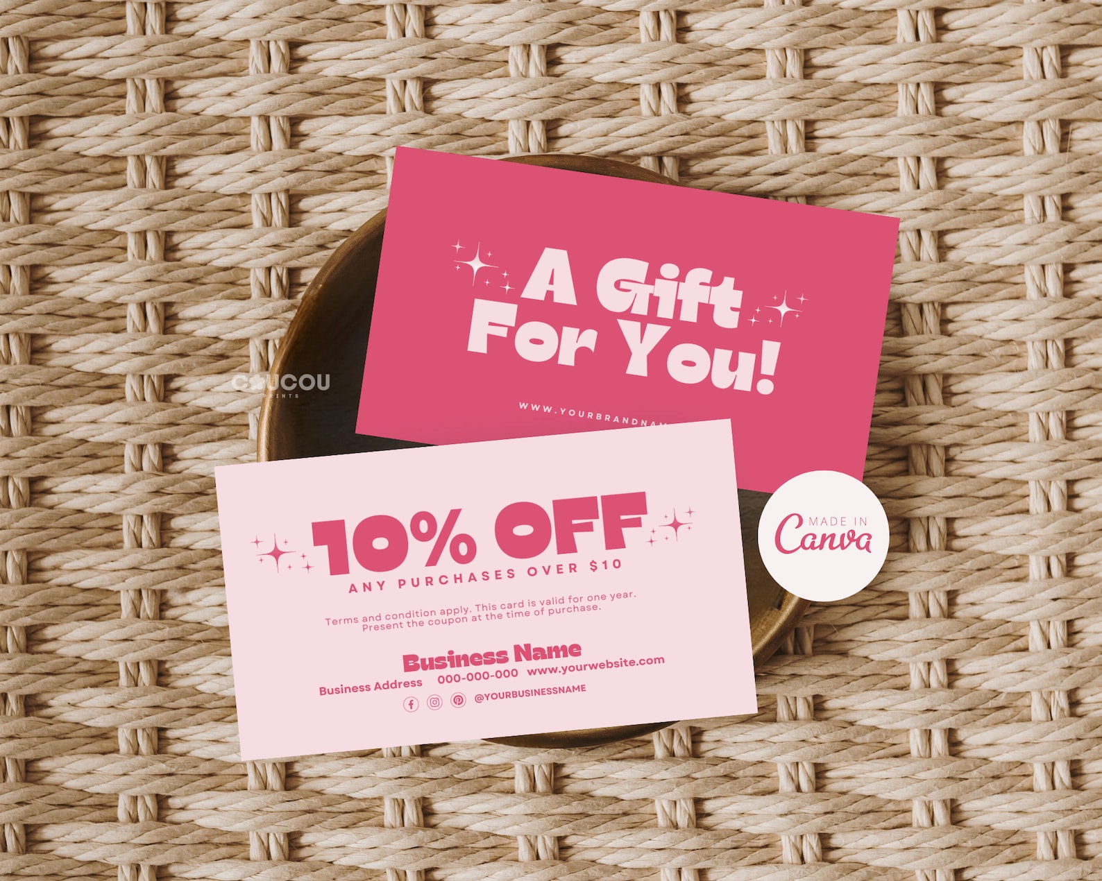 Pink Retro Coupon Card Template, Printable Business Coupon Canva Card ...