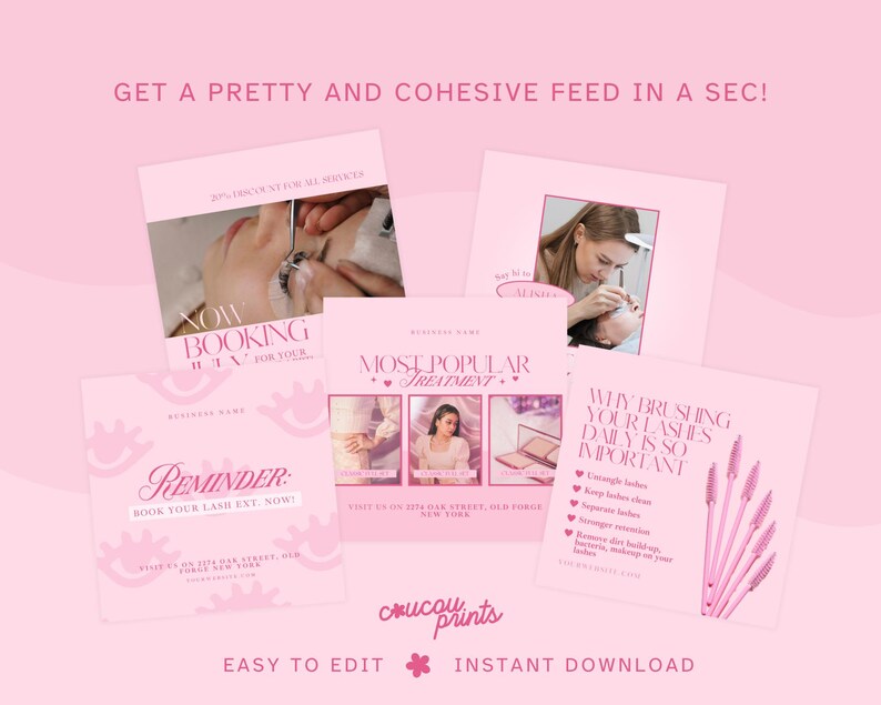 Pink Lash Tech Instagram Post Templates, Lash Business Instagram, Lash ...