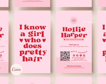 Printable Pink Business Card Template QR Code, DIY Calling Card, Modern ...