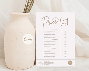 Minimalist Printable Price List Template, Editable Price Sheet, DIY ...