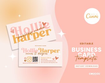 Printable Pink Business Card Template QR Code, DIY Calling Card, Modern ...