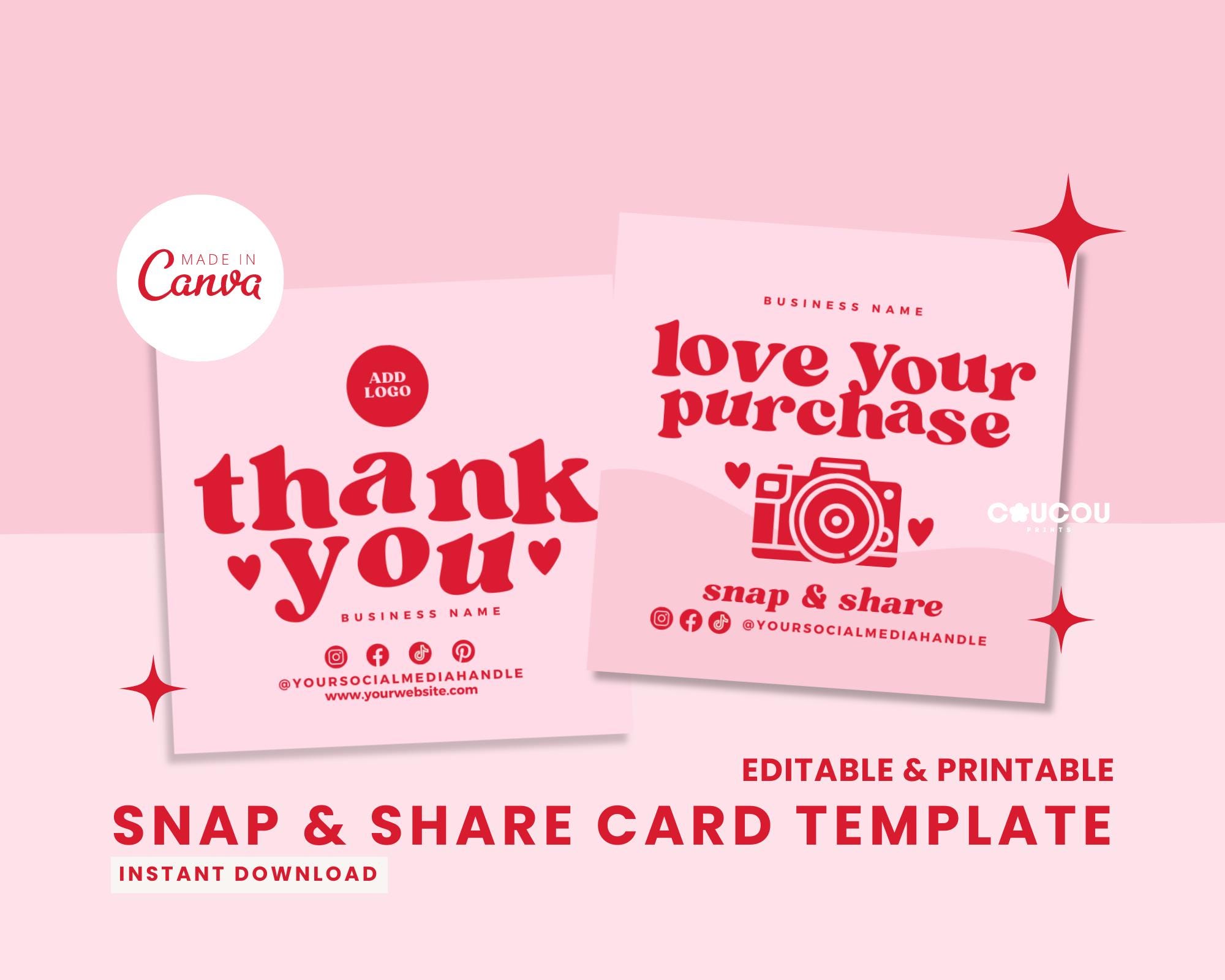Pink Snap and Share Card Template, Editable Social Media Card, Thank ...