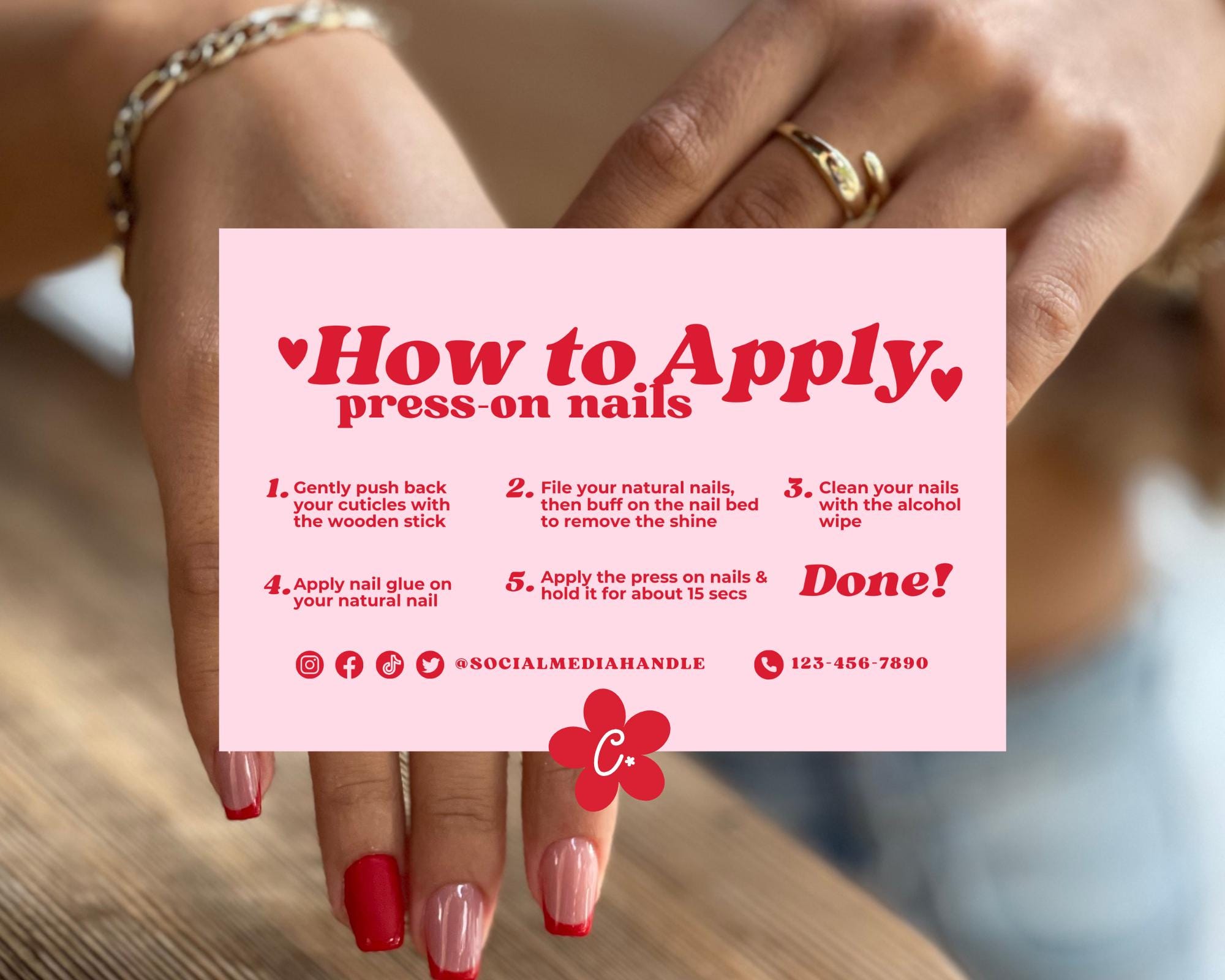 DIY How to Apply Press on Nails Instructions Card, Editable Fake Nails ...