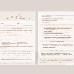 Spray Tan Consent Form, Editable Spray Tan Client, Salon Tanning ...