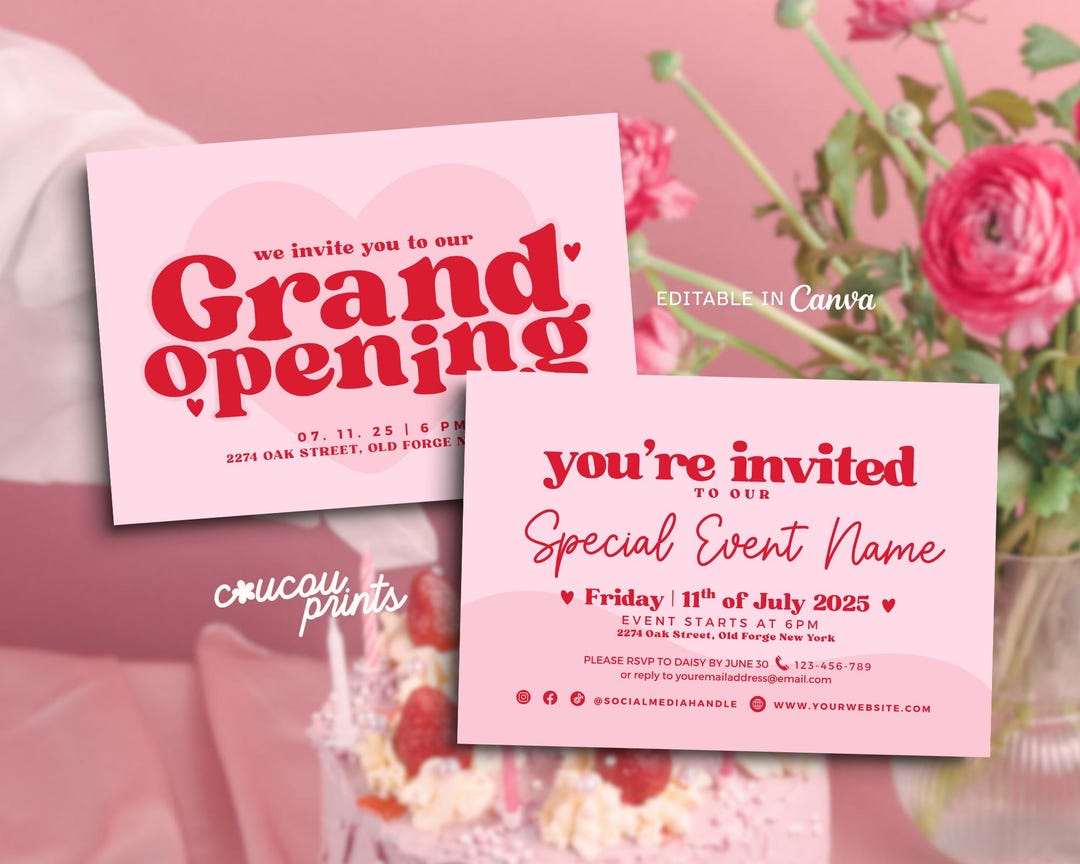 Pink Grand Opening Flyer Template, Modern Business Invitation, Promo Website Launch, Grand ...