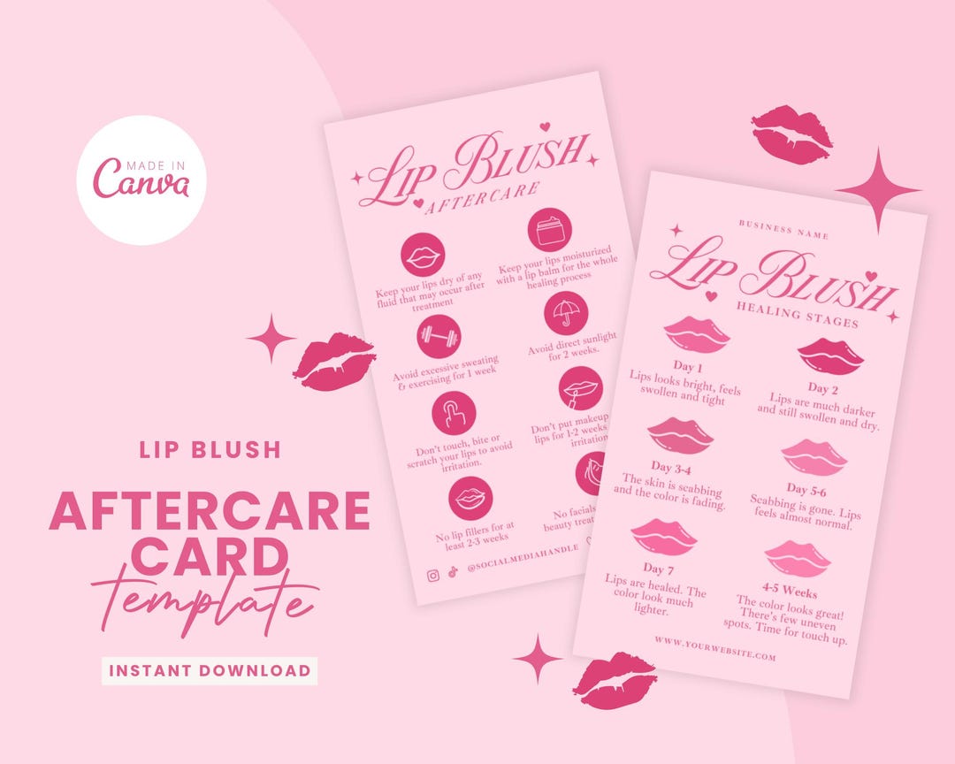 Lip Blush Aftercare Template, Pink Editable Lip Blush Stages of Healing ...