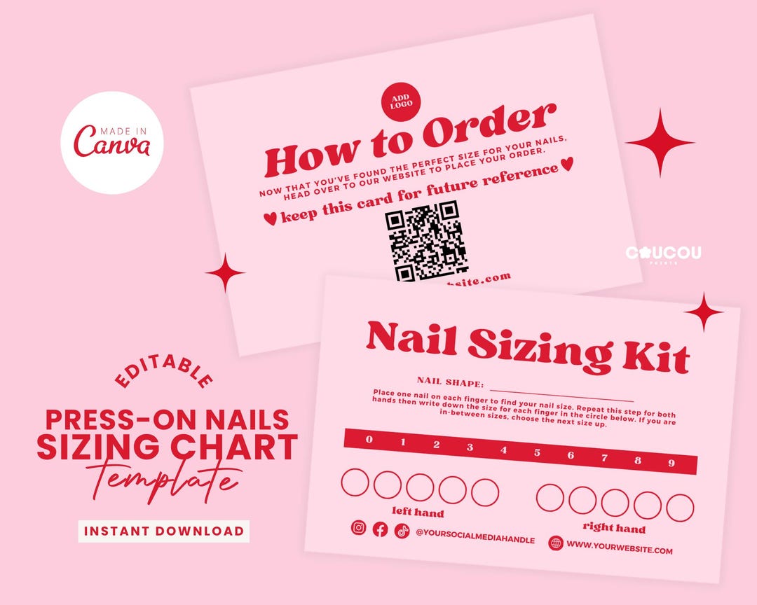 Press on Nails Template Card, Printable False Nail Sizing Kit Design, Editable Artificial Nails ...