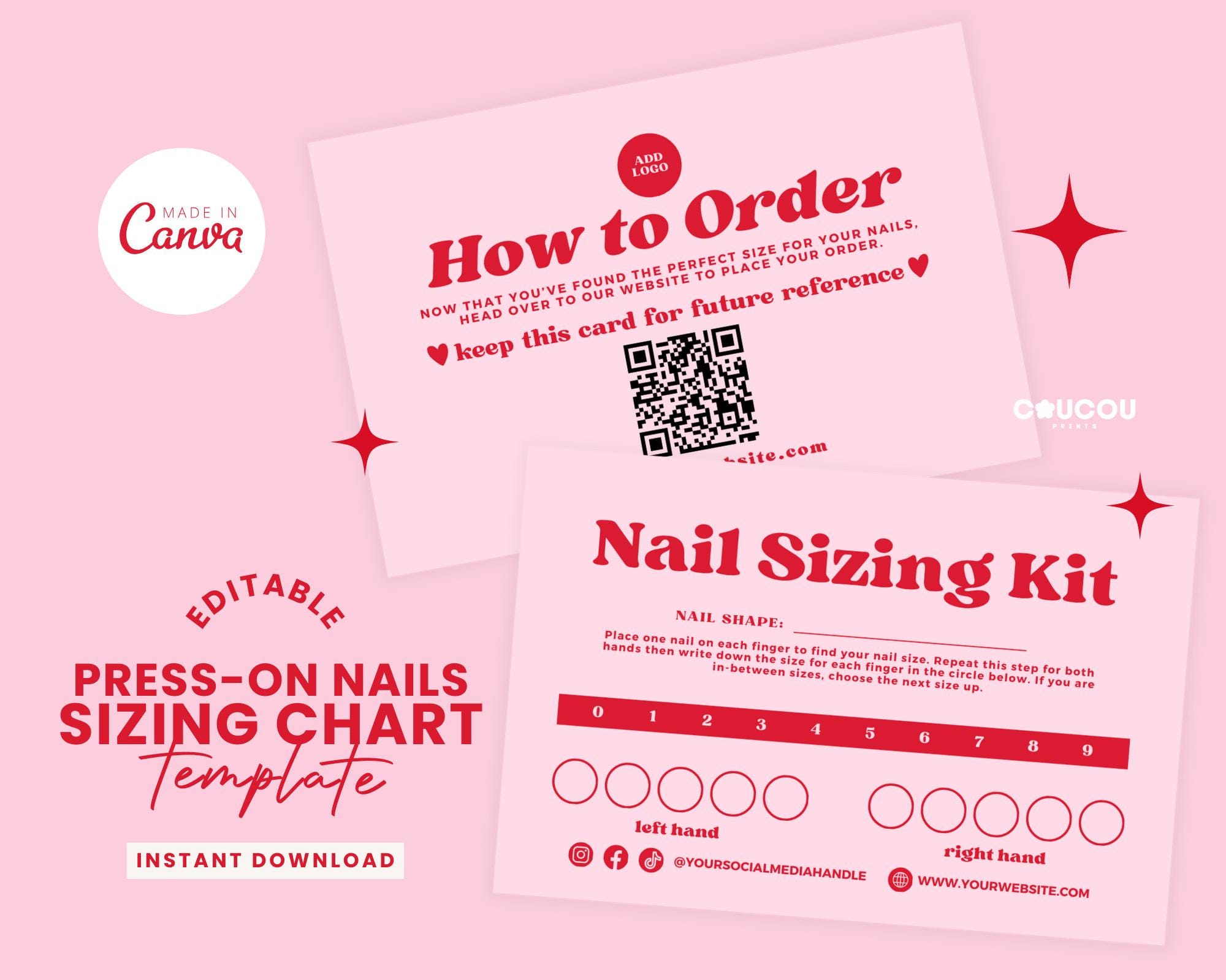 Press on Nails Template Card, Printable False Nail Sizing Kit Design ...