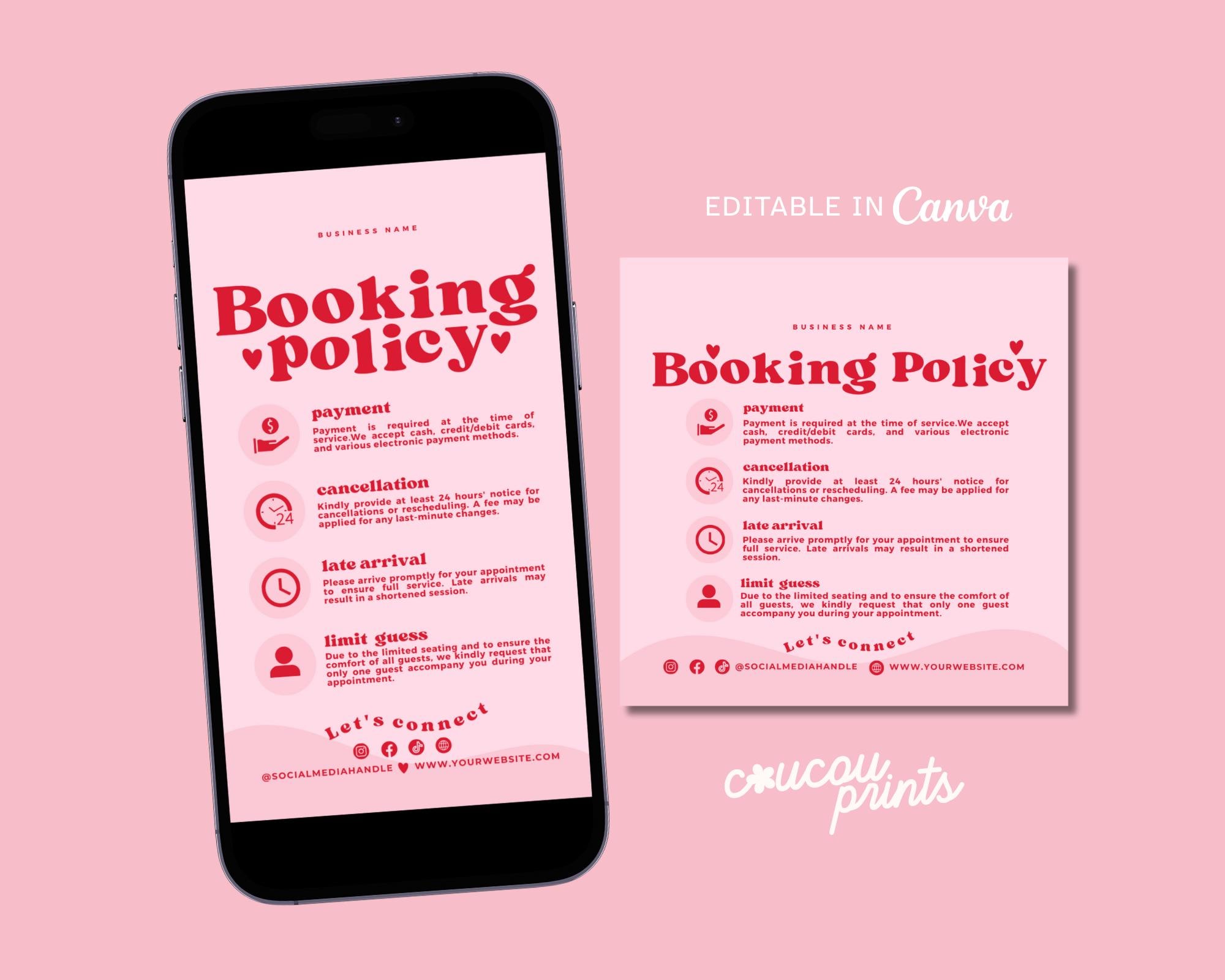 Editable Booking Policy Template Canva, Instagram Story and Post ...