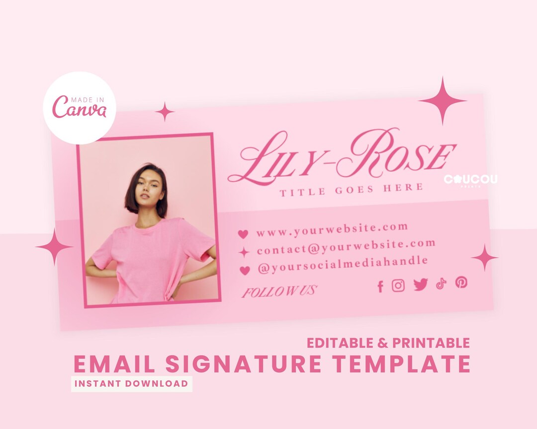 Pink Email Signature Template Canva, DIY Business Email Marketing ...