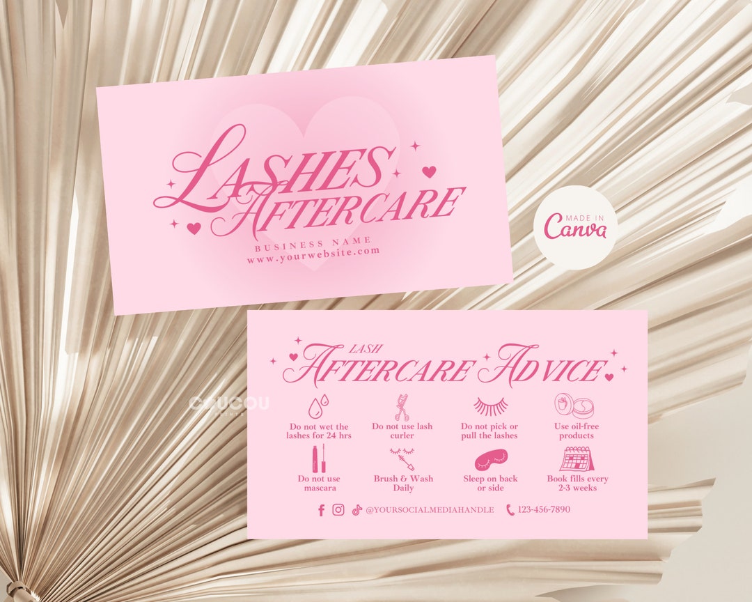 Editable Lash Aftercare Card Template, Printable Aftercare Lash Cards ...