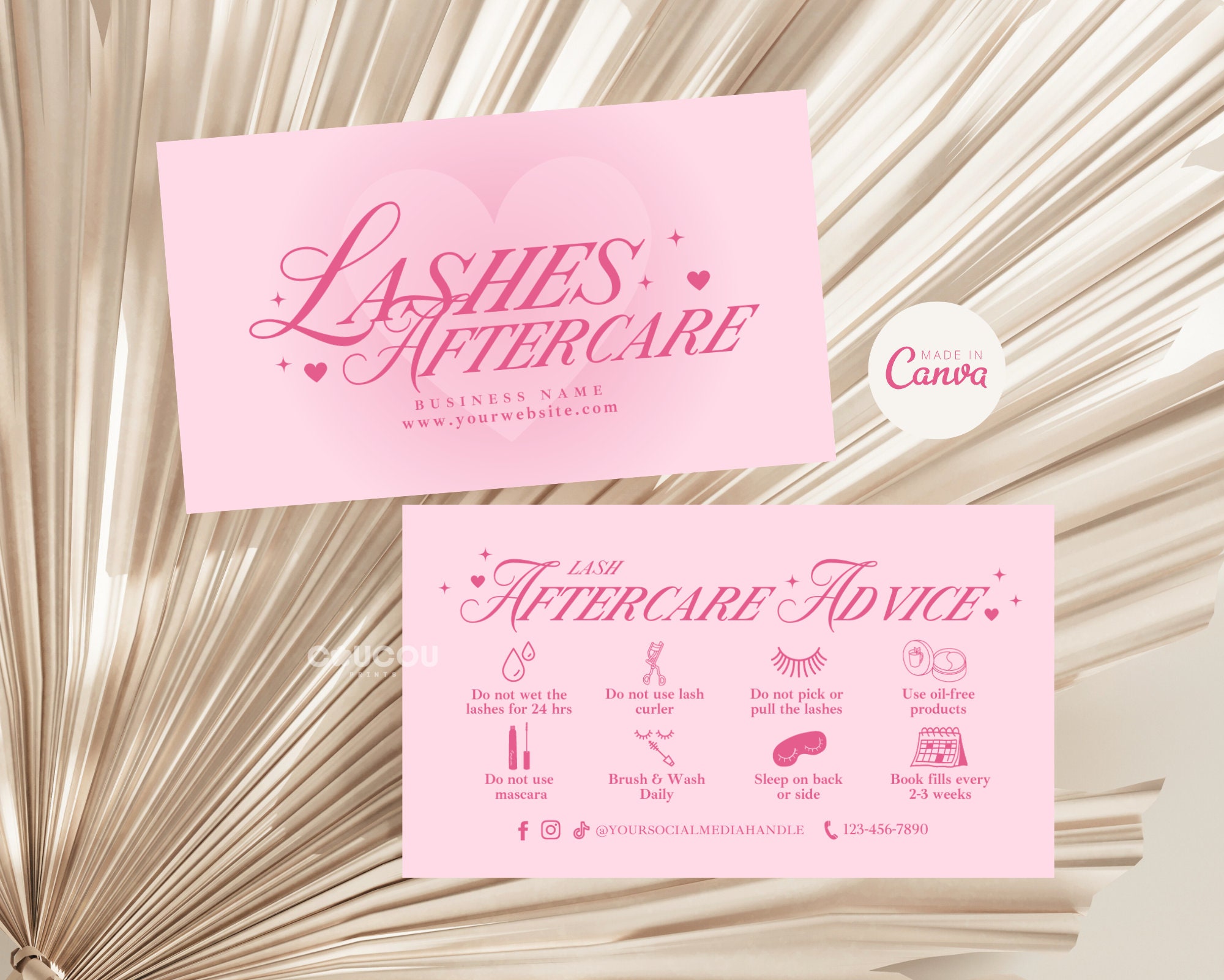 Editable Lash Aftercare Card Template, Printable Aftercare Lash Cards ...