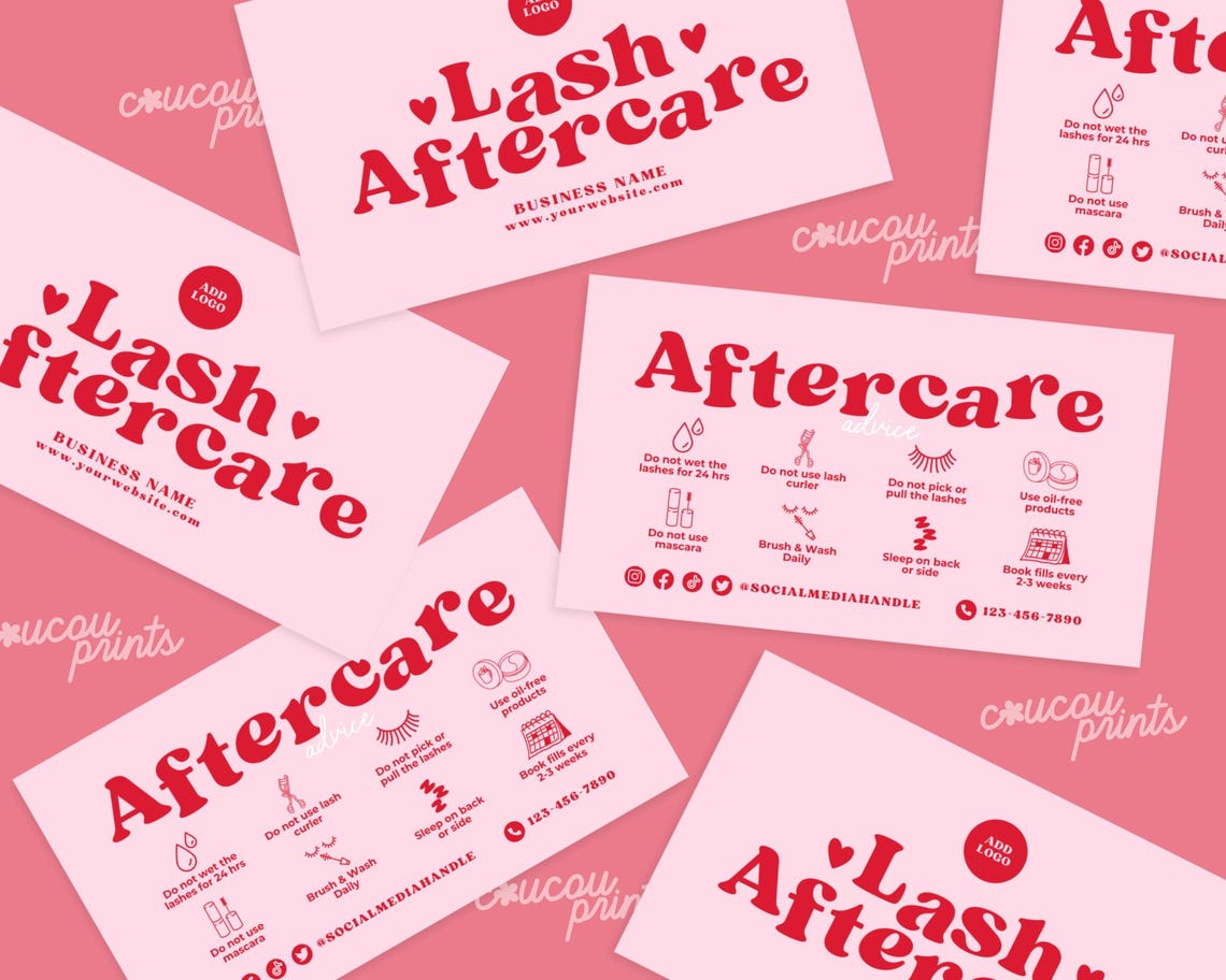 Lash Aftercare Card Template, Editable Lash Extension Card Printable ...