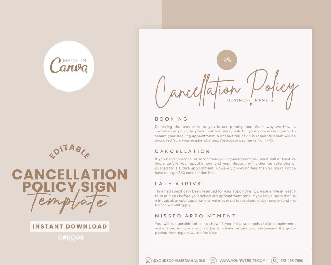 Editable Cancellation Policy Form, Modern Policy Template, Cancelation ...