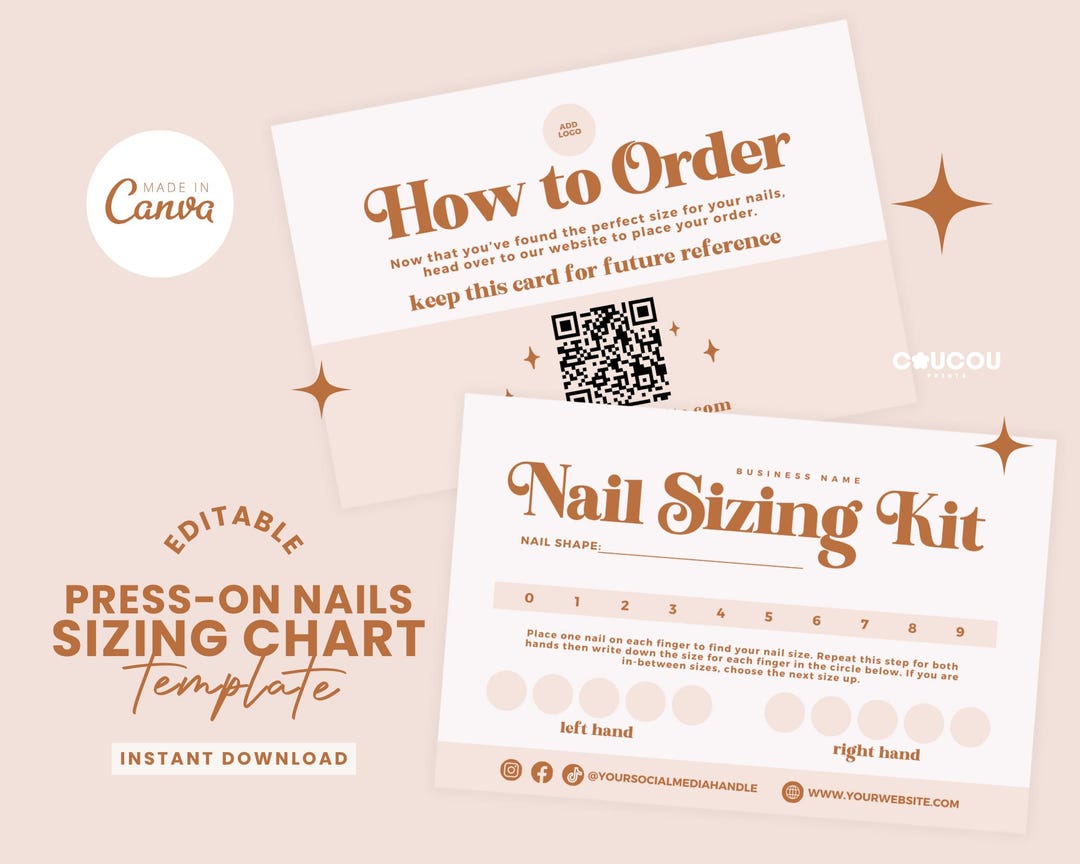 Press on Nails Template Card, Printable False Nail Sizing Kit Design ...