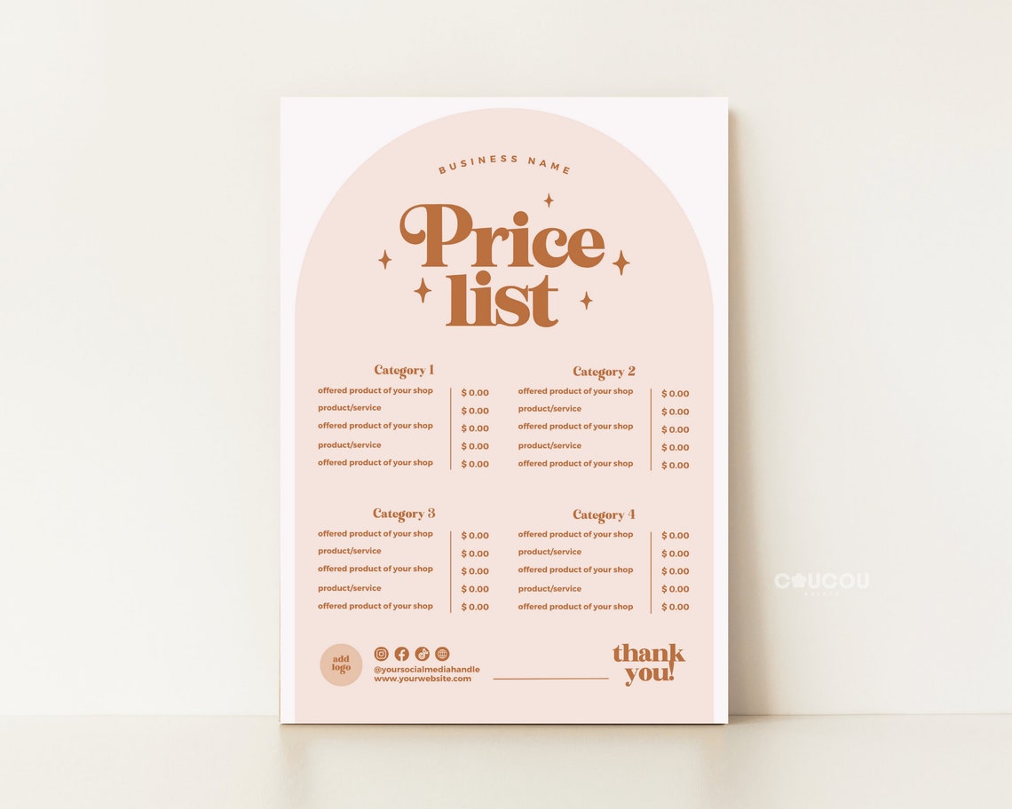 Retro Price List Template Canva, Editable Payment Sign, Printable Salon ...