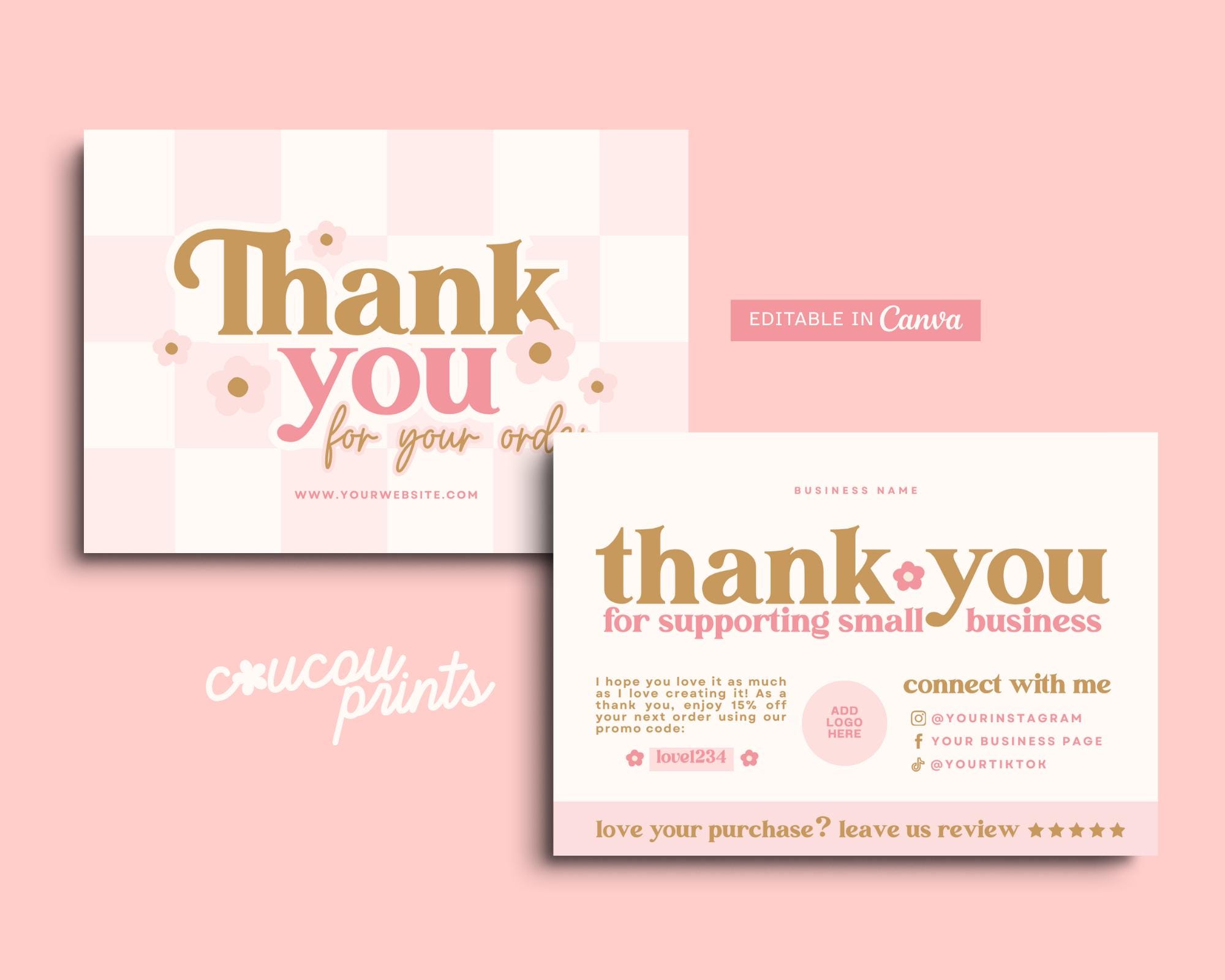 Editable Business Thank You Card Template, Custom Thank You Package ...