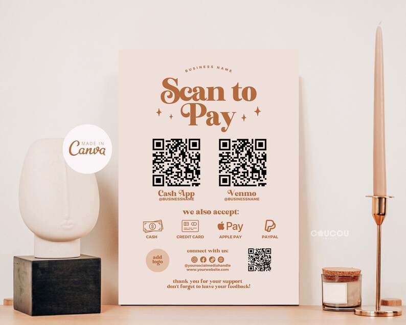 Editable QR Code Sign Template Printable Scan to Pay Venmo - Etsy
