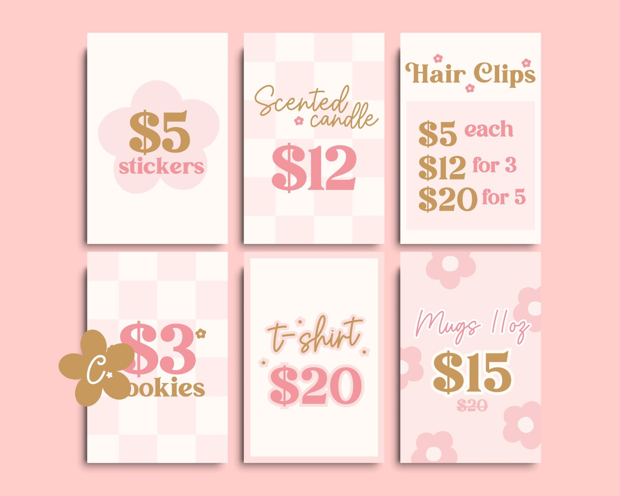 Cute Price Display Cards Editable Canva Template, Pastel Pink Printable ...